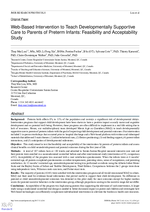 (PDF) Web-Based Intervention to Teach Developmentally Supportive Care to Parents of Preterm ...