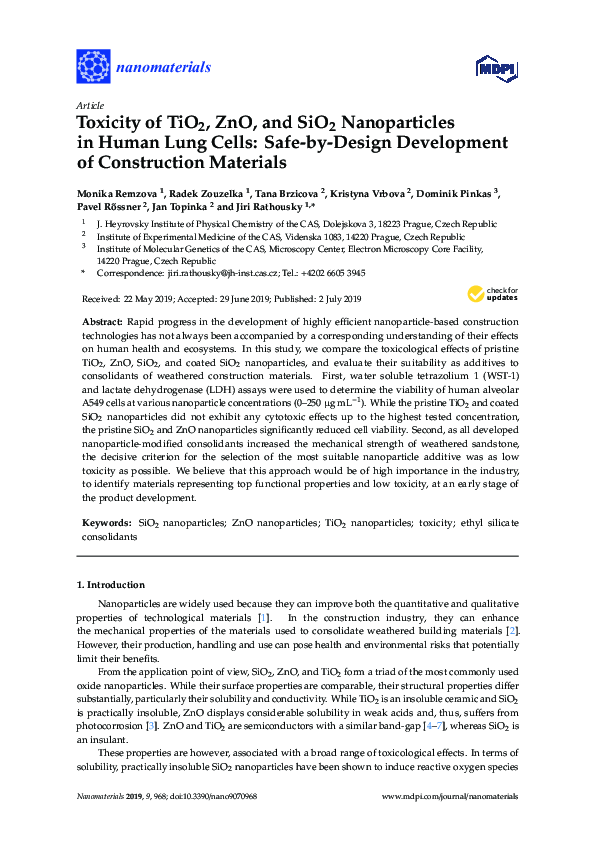 (PDF) Toxicity of TiO2, ZnO, and SiO2 Nanoparticles in Human Lung Cells ...