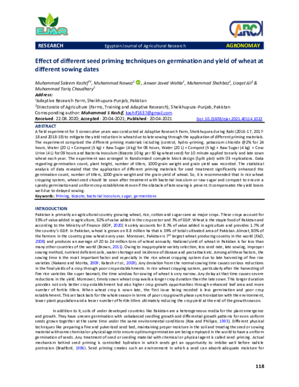 (PDF) Effect of different seed priming techniques on germination and ...