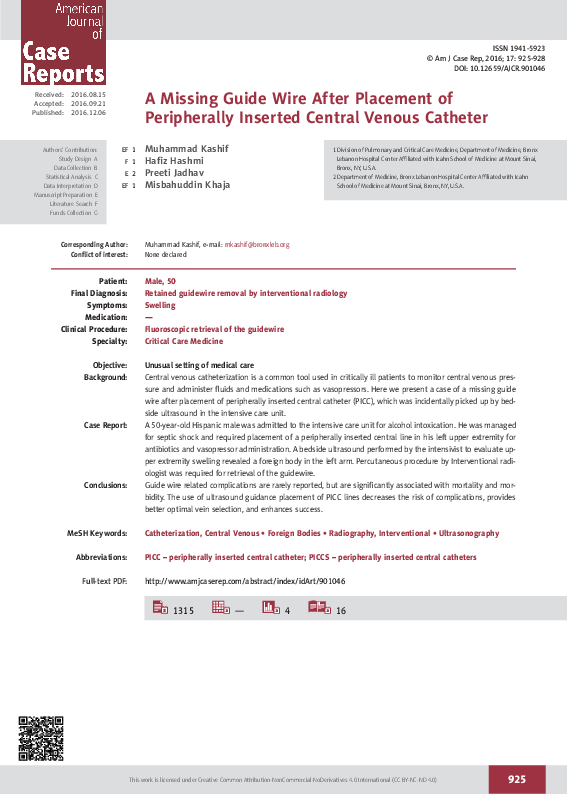 (PDF) A Missing Guide Wire After Placement of Peripherally Inserted ...
