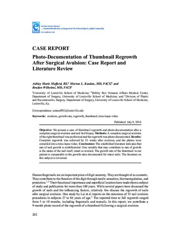 (PDF) Photo-documentation of thumbnail regrowth after surgical avulsion ...