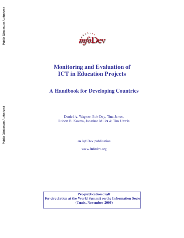 Pdf Monitoring And Evaluation Of Information And Communication Technologies Ict In Education