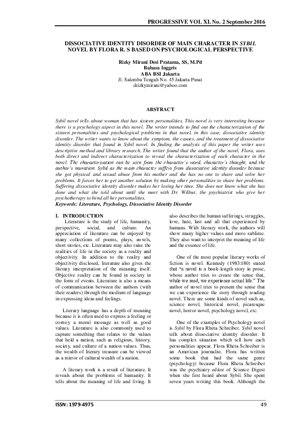 (PDF) Dissociative Identity Disorder Of Main Character In Sybil Novel ...