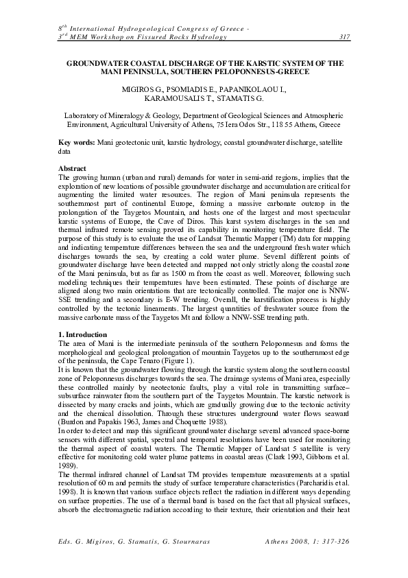 (PDF) Groundwater Coastal Discharge of the Karstic System of the Mani ...