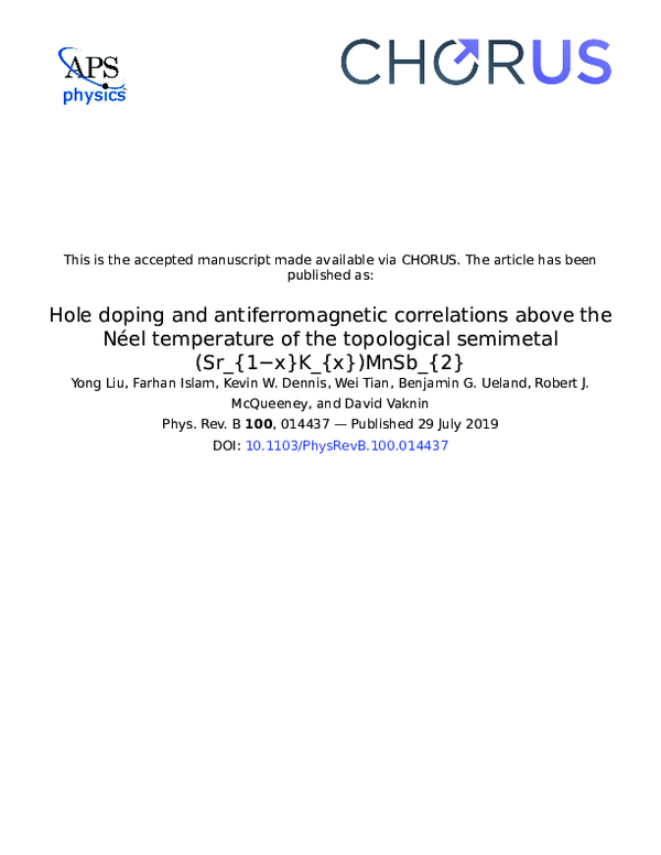 (PDF) Hole doping and antiferromagnetic correlations above the Néel ...