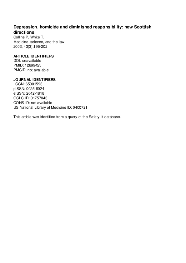 (PDF) Depression, Homicide and Diminished Responsibility: New Scottish ...