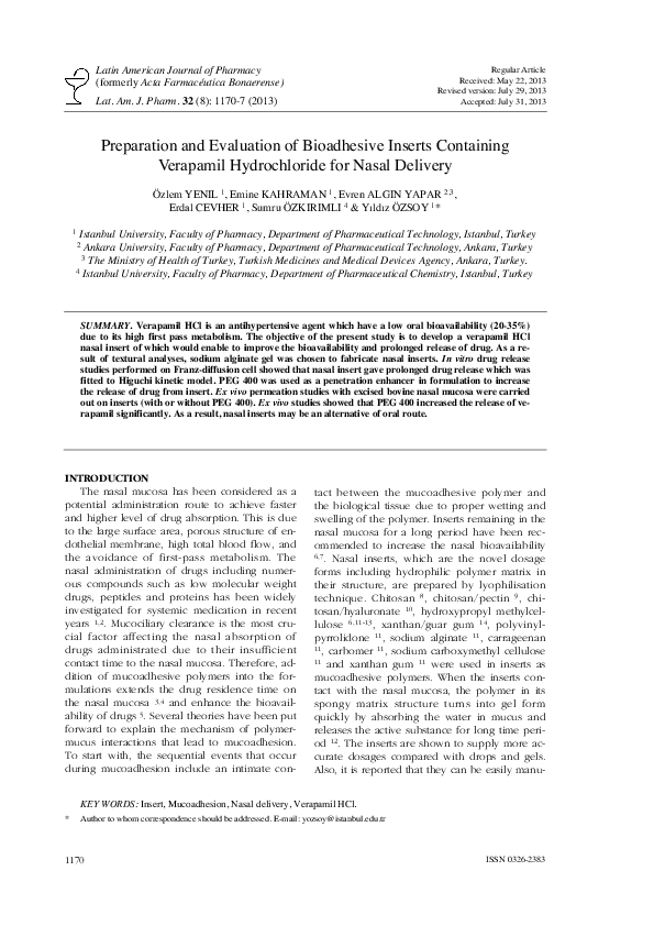 (PDF) Preparation and Evaluation of Bioadhesive Inserts Containing ...