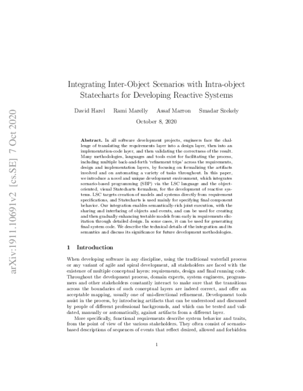 Pdf Integrating Inter Object Scenarios With Intra Object Statecharts For Developing Reactive