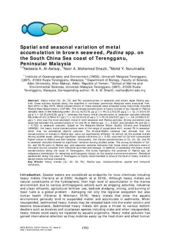 (PDF) Spatial and seasonal variation of metal accumulation in brown ...