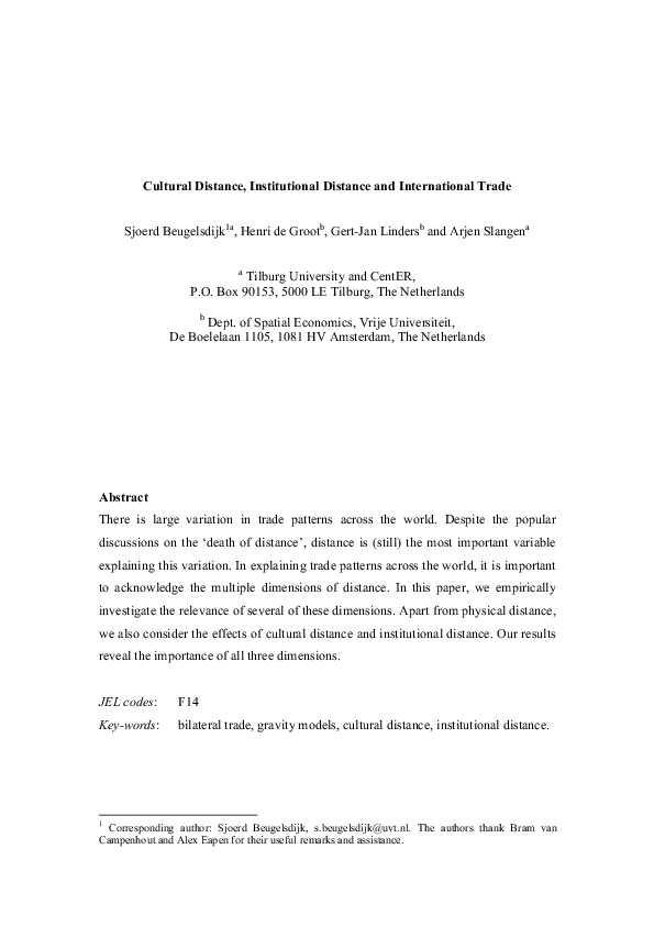 (PDF) Cultural distance, institutional distance and international trade