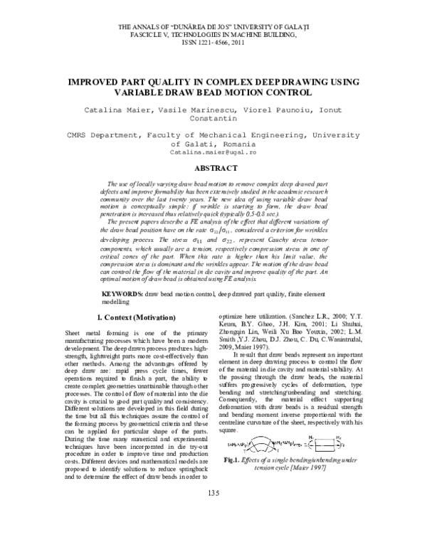(PDF) Improved Part Quality in Complex Deep Drawing Using Variable Draw ...