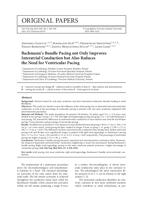 (PDF) Bachmann's Bundle Pacing not Only Improves Interatrial Conduction ...