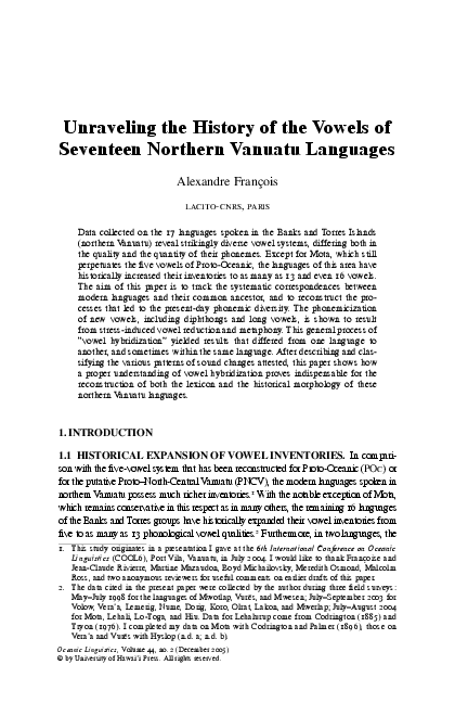(PDF) Unraveling the history of the vowels of seventeen northern ...