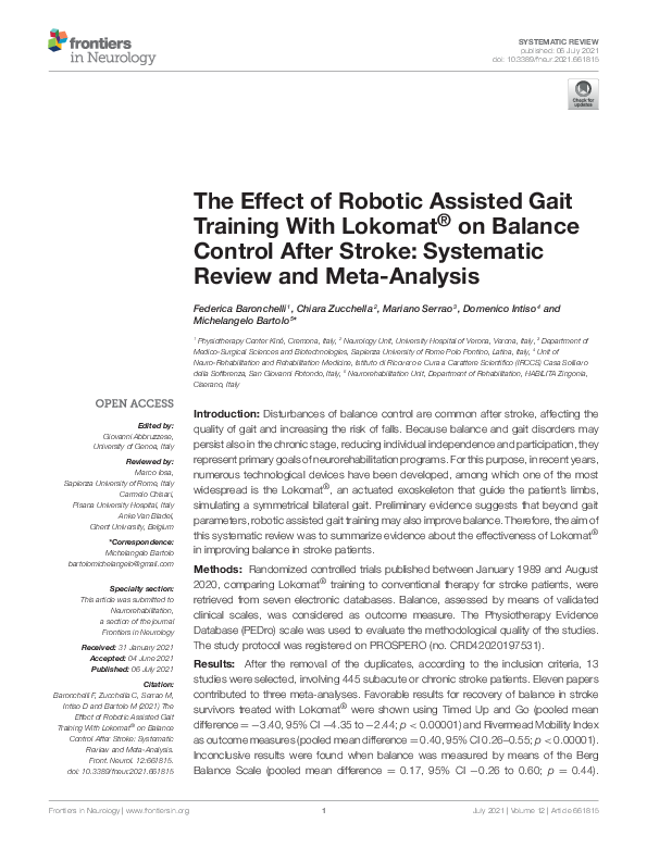 (PDF) The Effect of Robotic Assisted Gait Training With Lokomat® on ...
