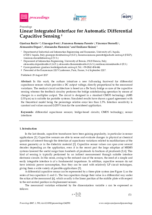 (PDF) Linear Integrated Interface for Automatic Differential Capacitive Sensing