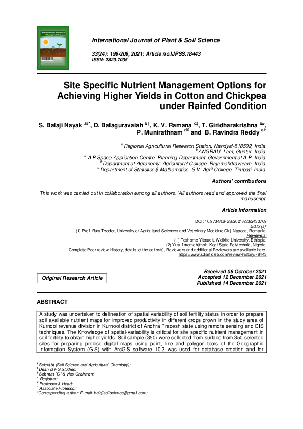 (PDF) Site Specific Nutrient Management Options for Achieving Higher ...