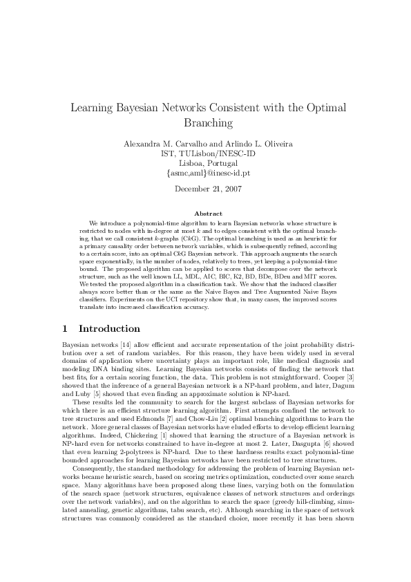 (PDF) Learning bayesian networks consistent with the optimal branching