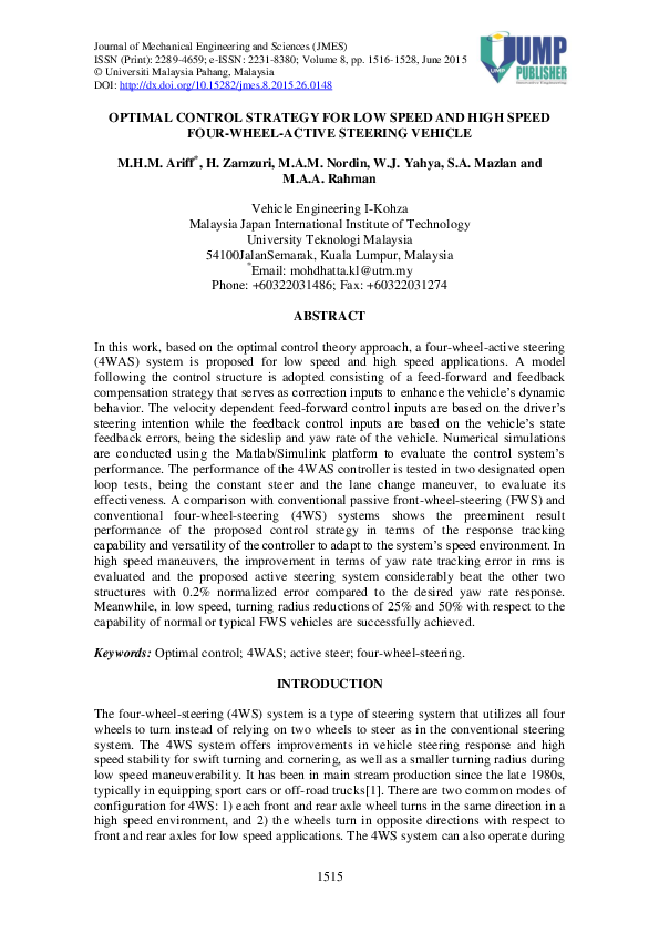 (PDF) Optimal control strategy for low speed and high speed four-wheel ...