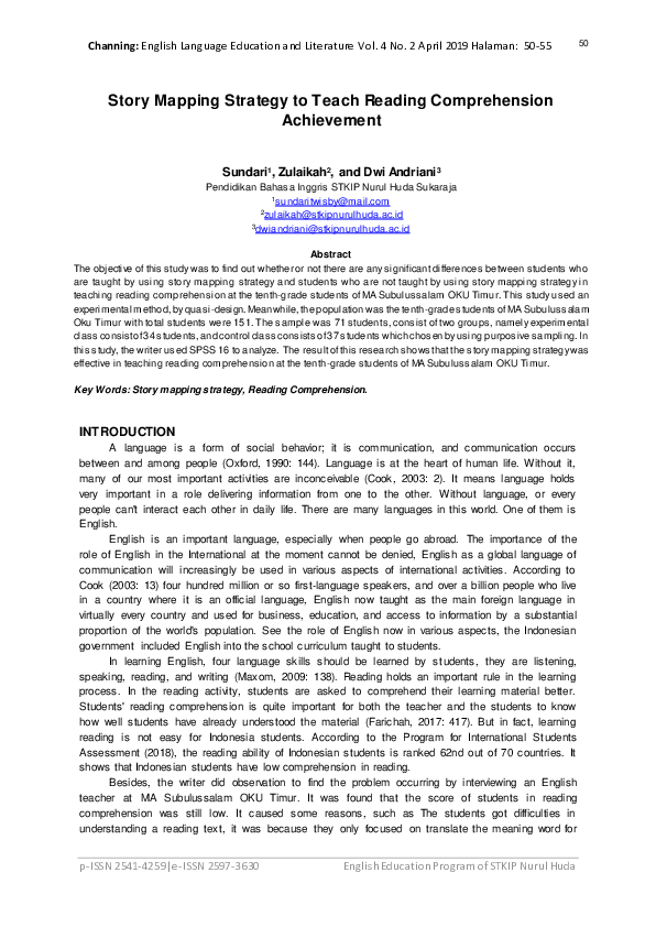 (PDF) Story Mapping Strategy to Teach Reading Comprehension Achievement