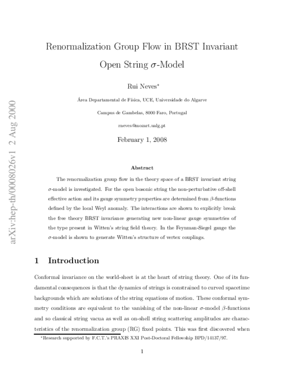 Pdf Renormalization Group Flow In Brst Invariant Open String σ Model