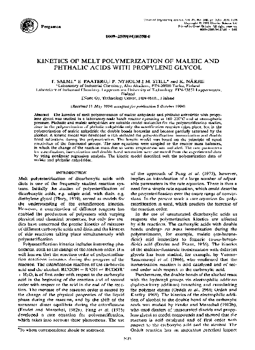 (PDF) Kinetics of melt polymerization of maleic acid phthalic acids ...