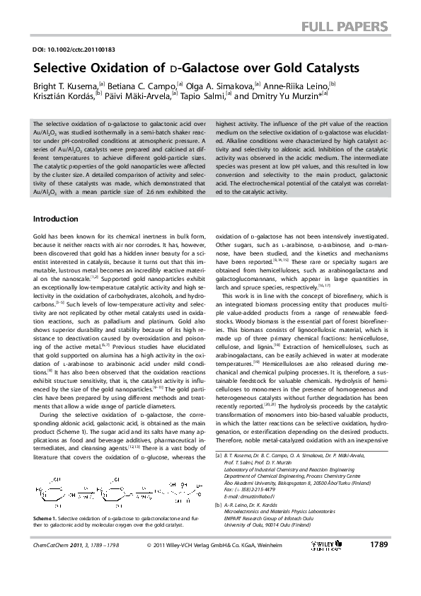 (PDF) Selective Oxidation of D-Galactose over Gold Catalysts