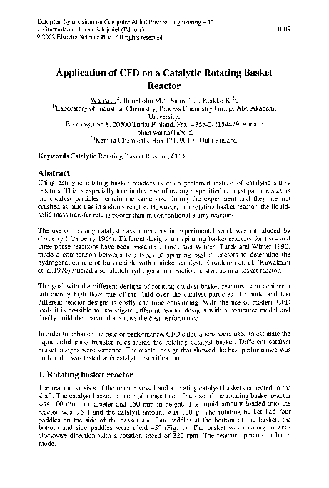 (PDF) Application of CFD on a Catalytic Rotating Basket Reactor