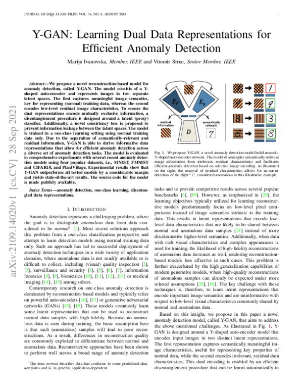 (PDF) Y-GAN: Learning Dual Data Representations for Efficient Anomaly Detection