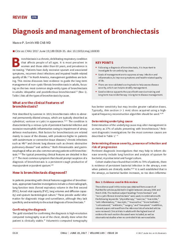 (PDF) Diagnosis and management of bronchiectasis