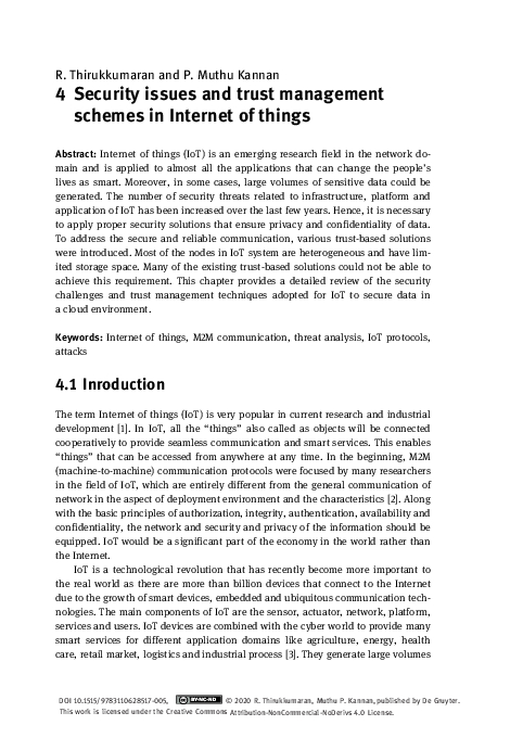 (PDF) 4. Security issues and trust management schemes in Internet of things