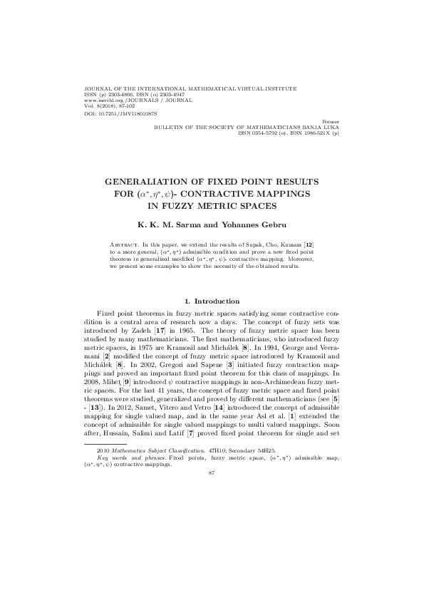 (PDF) Generaliation of Fixed Point Results for ( Α ∗ , Η ∗ , Ψ )-Contractive Mappings in Fuzzy ...