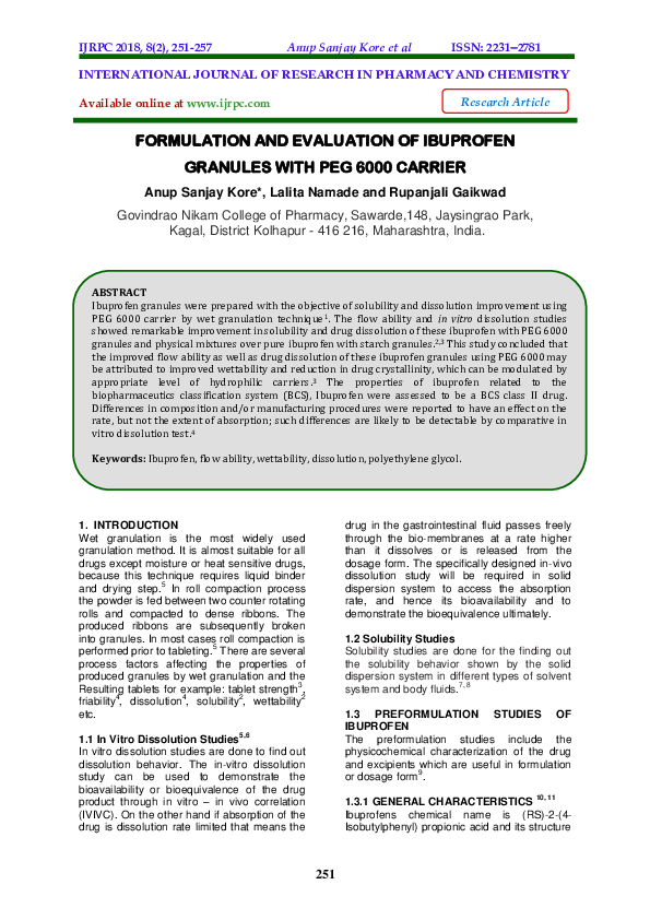 (PDF) Formulation and Evaluation of Ibuprofen Granules with Peg 6000 ...