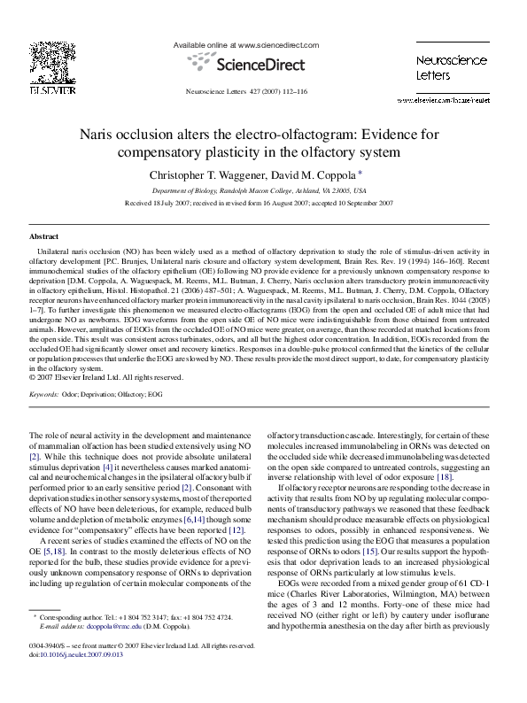 (PDF) Naris occlusion alters the electro-olfactogram: Evidence for ...