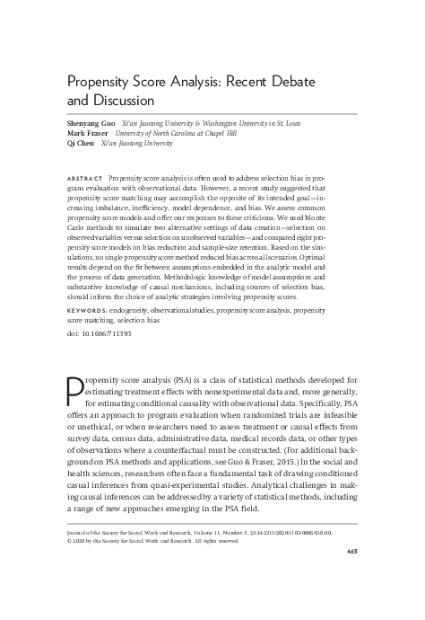 (PDF) Propensity Score Analysis: Recent Debate and Discussion
