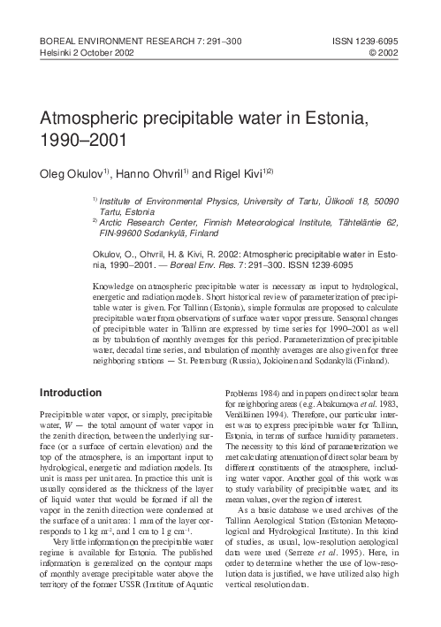 (PDF) Atmospheric precipitable water in Esto-nia