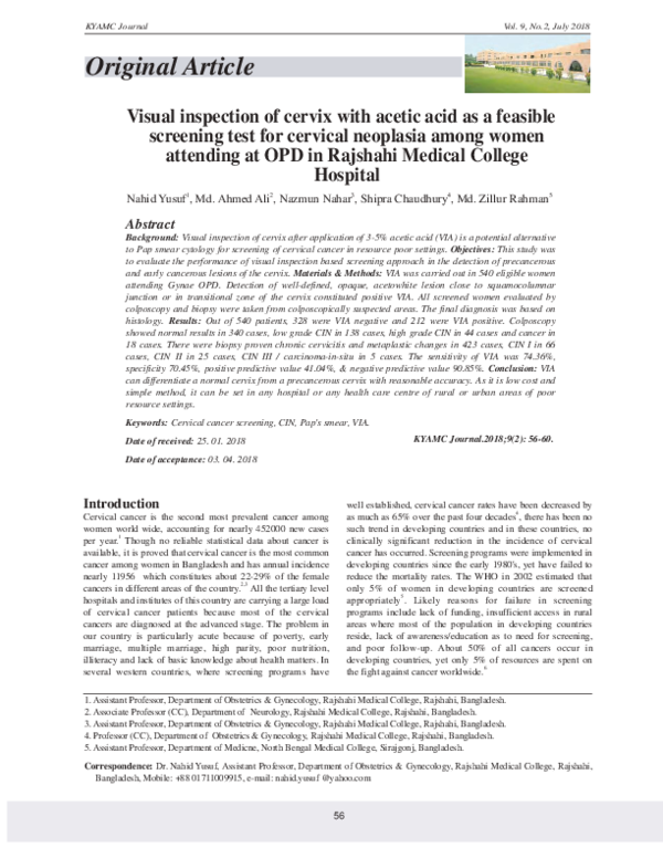 (PDF) Visual inspection of cervix with acetic acid as a feasible ...