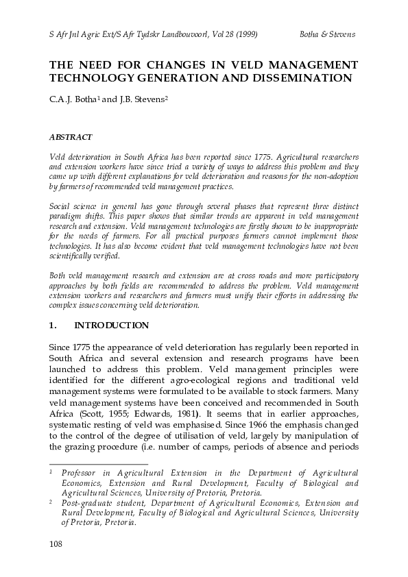 (PDF) The need for changes in veld management technology generation and ...