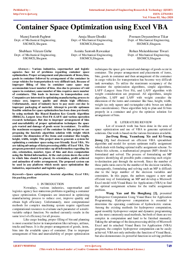 Pdf Container Space Optimization Using Excel Vba