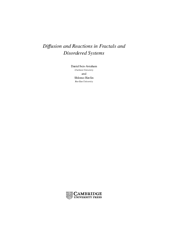 Pdf Diffusion And Reactions In Fractals And Disordered Systems