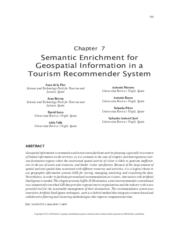 (PDF) Semantic Enrichment for Geospatial Information in a Tourism ...