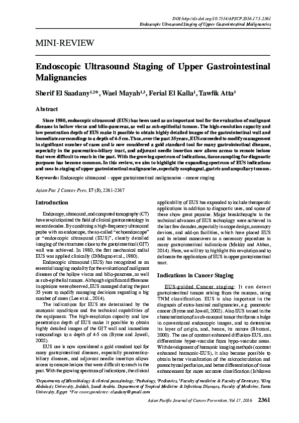 (PDF) Endoscopic Ultrasound Staging of Upper Gastrointestinal Malignancies