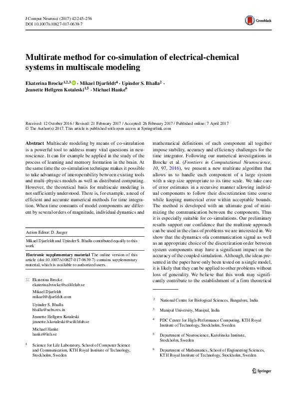 (PDF) Multirate method for co-simulation of electrical-chemical systems in multiscale modeling