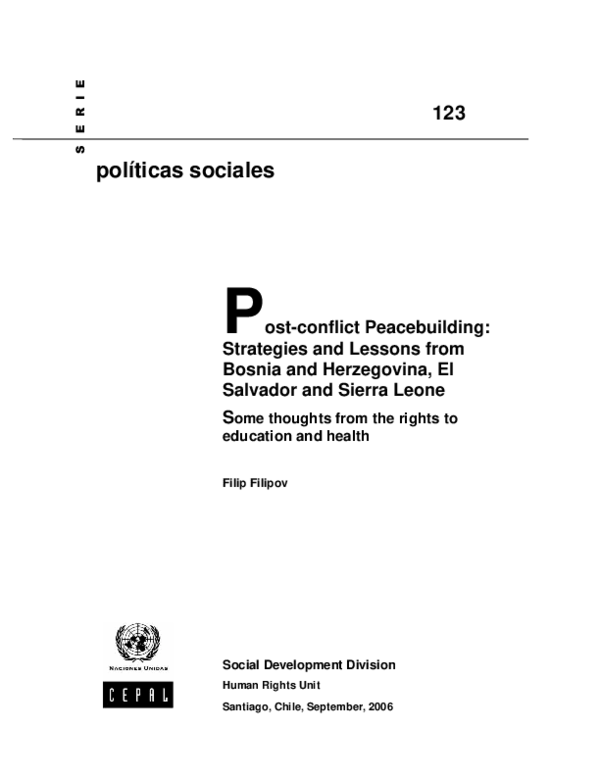(PDF) Post-conflict peacebuilding : strategies and lessons from Bosnia ...