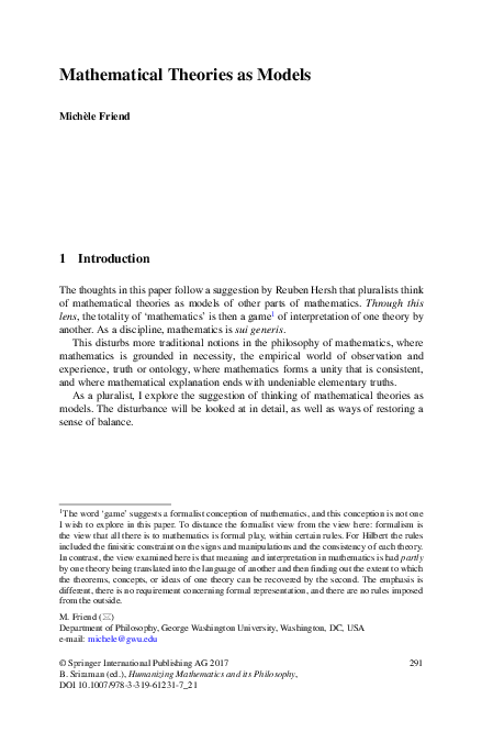 (PDF) Mathematical Theories as Models