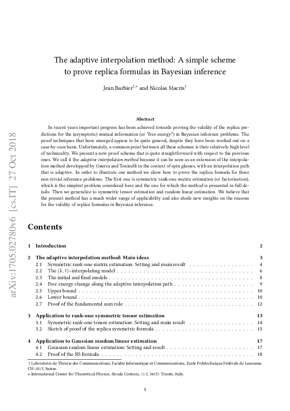 Pdf The Adaptive Interpolation Method A Simple Scheme To Prove Replica Formulas In Bayesian