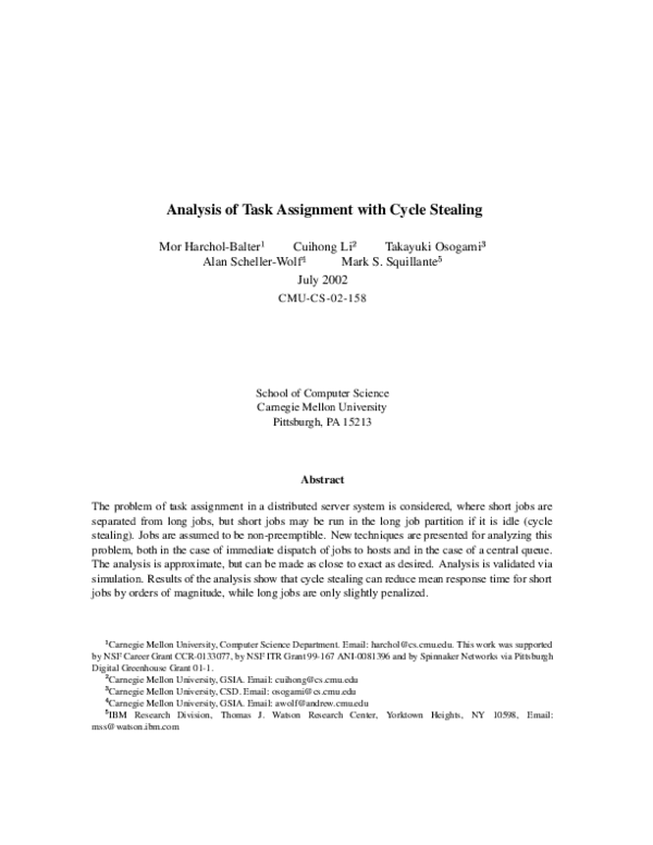 Pdf Analysis Of Task Assignment With Cycle Stealing Mor Harchol Balter