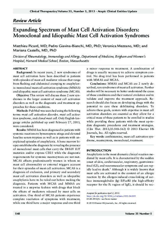 (PDF) Expanding Spectrum of Mast Cell Activation Disorders: Monoclonal ...