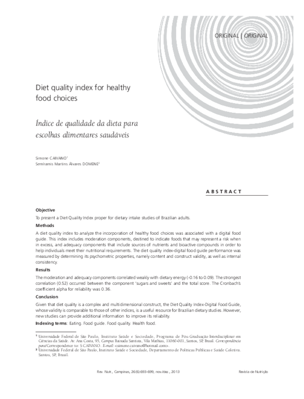 (PDF) Diet quality index for healthy food choices
