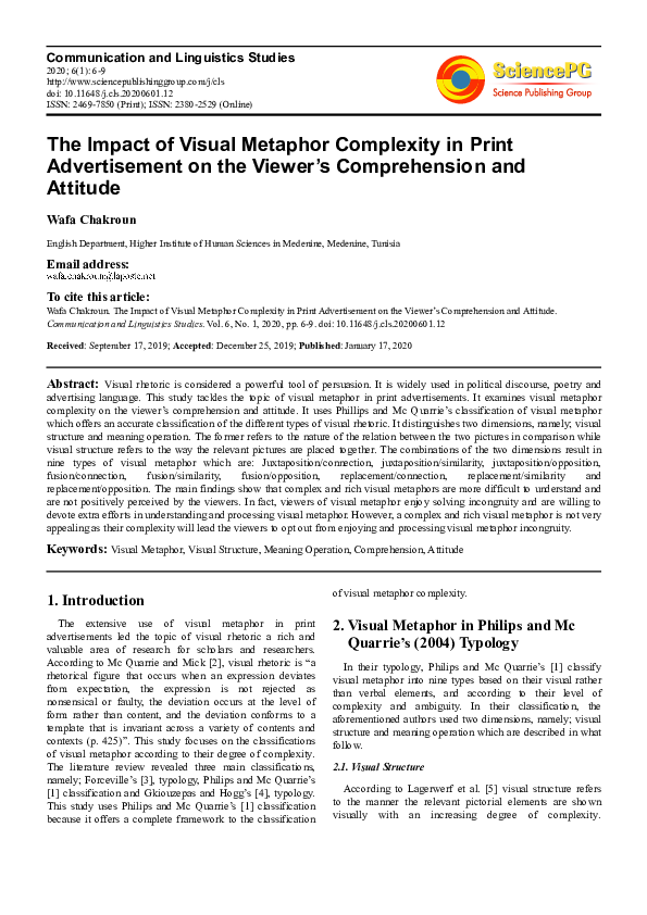 (PDF) The Impact of Visual Metaphor Complexity in Print Advertisement ...
