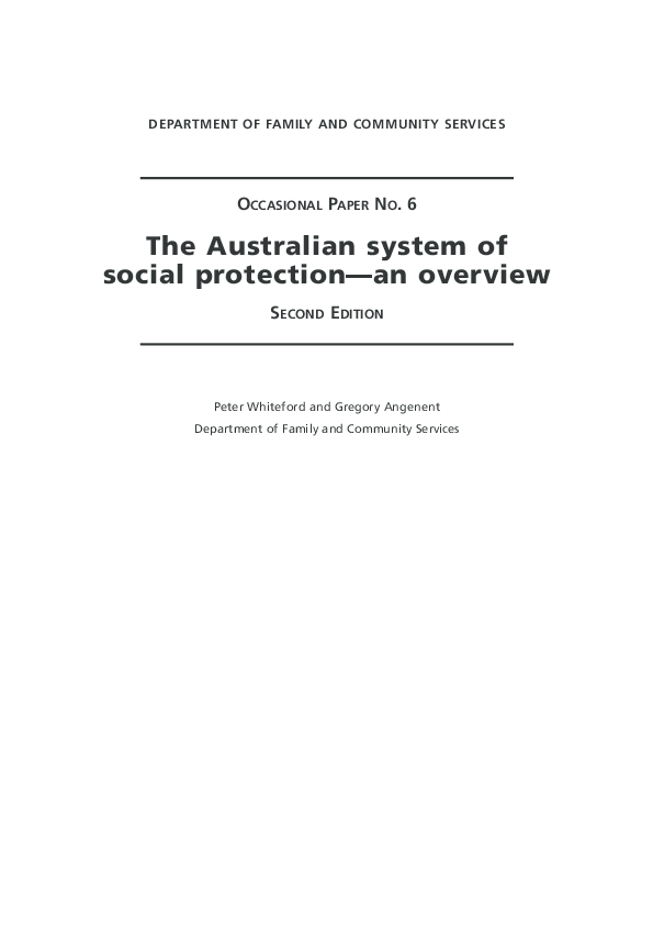 (PDF) The Australian system of social protection: An overview | Peter ...